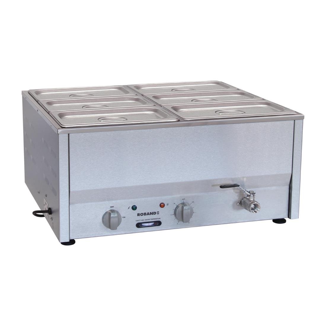 Roband Counter Top Bain-Marie includes 6x 1/3 Size 150mm Pans & Lids H